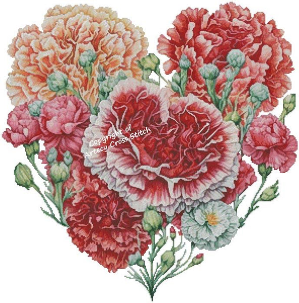 Carnations Heart - Artecy Cross Stitch – Half Moon Stitchery