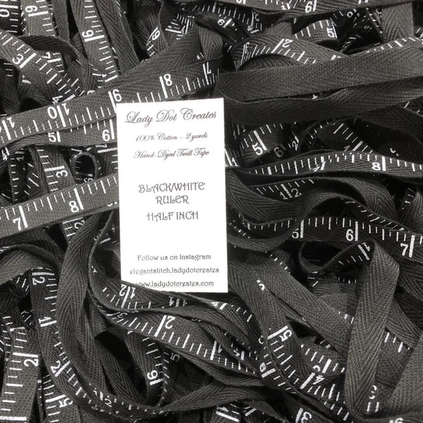 Black & White Ruler Twill Tape - Lady Dot Creates – Half Moon Stitchery