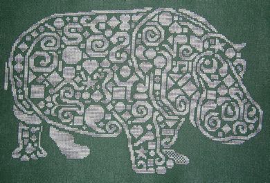 Tribal Hippo - White Willow Stitching – Half Moon Stitchery