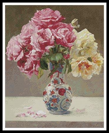 Roses In An Oriental Vase - Artecy Cross Stitch – Half Moon Stitchery